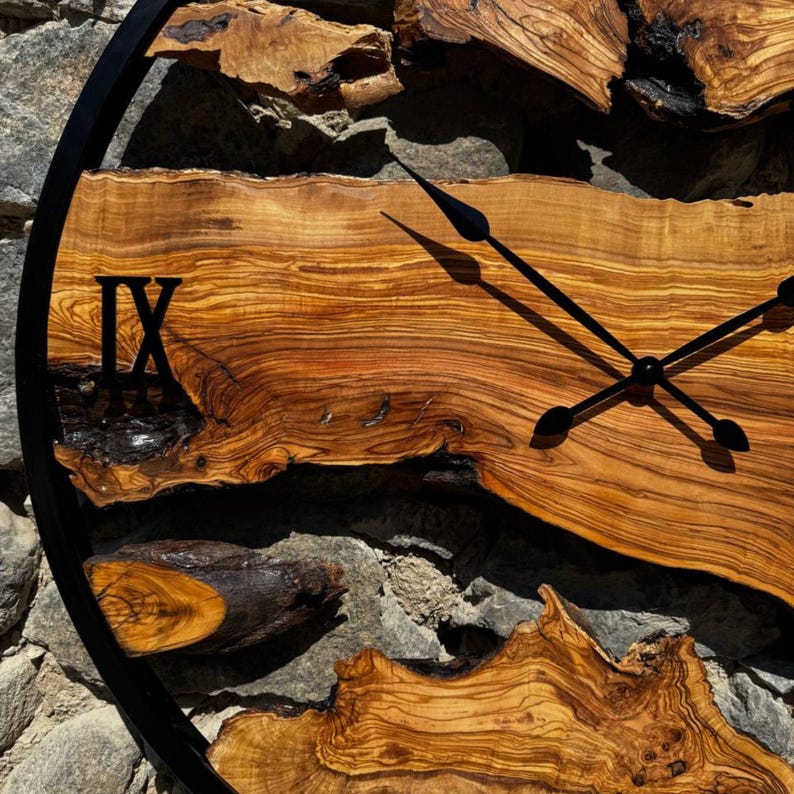 80 Cm (32") Wood and Metal Frame Wall Clock, Large Wooden Wall Art ...