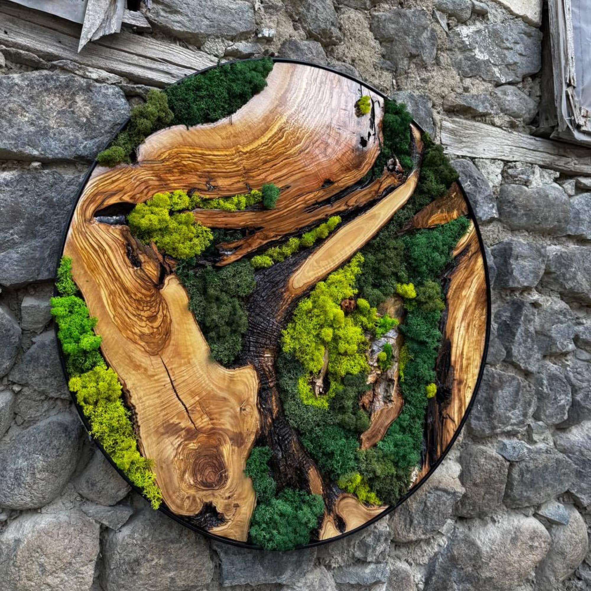 Metal Frame Moss Wall Decor, Custom Made Moss Wood Wall Art, Olive Wood ...