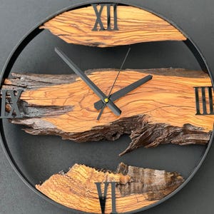 Large Wall Clock, Live Edge Clock, Olive Wood Wall Clock, Farmhouse ...