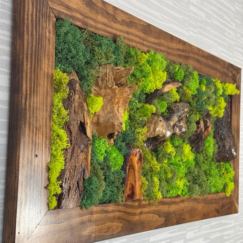 Moss Wall Decor With Wooden Frame, Olive Wood and Moss Wall Art, Custom ...