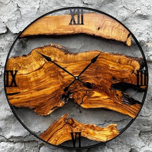 Unique Gift, Live Edge Rustic Clock, Made to Order Metal & Olive Wood ...