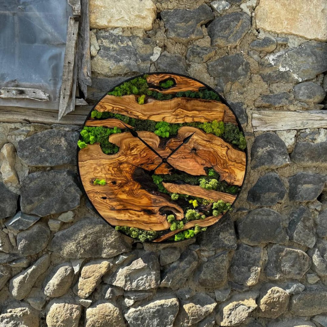 Large Handmade Moss and Wood Wall Clock, Preserved Stabilized Moss Wall ...