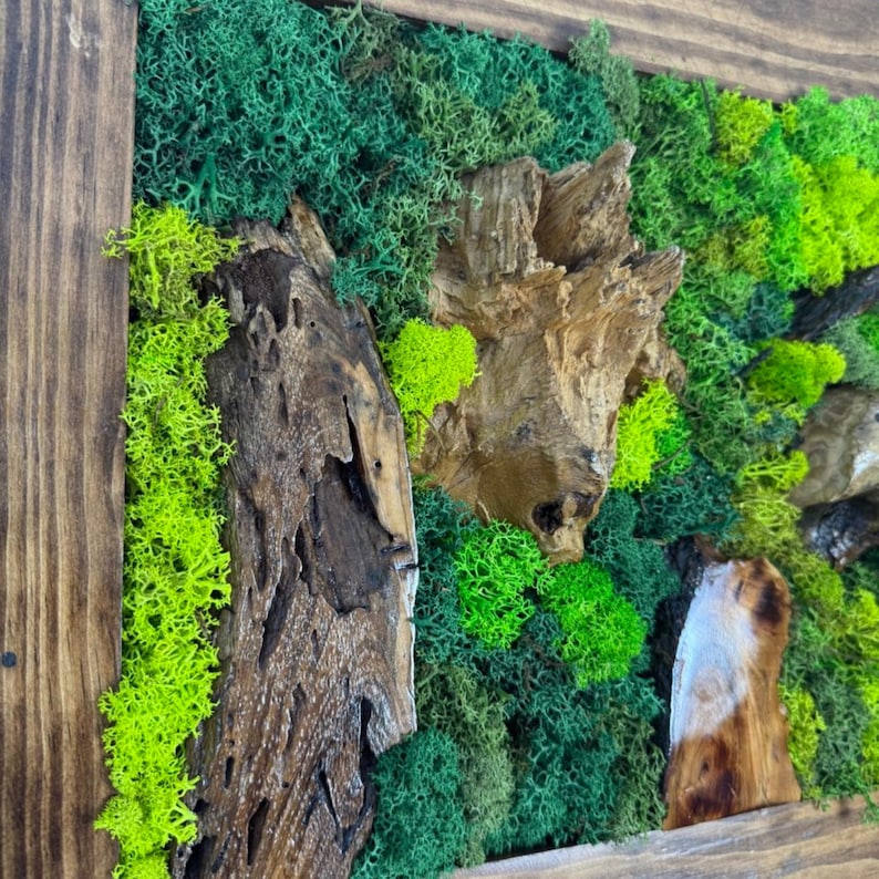 Moss Wall Decor With Wooden Frame, Olive Wood and Moss Wall Art, Custom ...