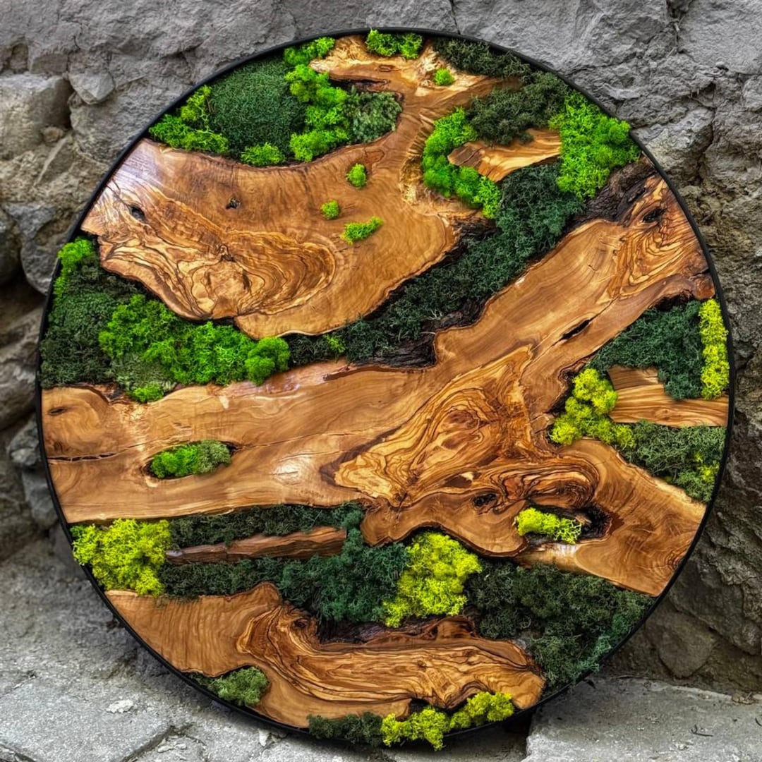 Olive Wood and Moss Wall Art, Custom Made Moss Wood Wall Art, Preserved ...