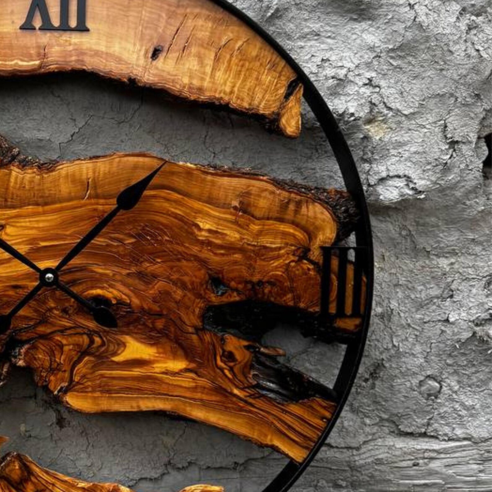 Unique Gift, Live Edge Rustic Clock, Made to Order Metal & Olive Wood ...