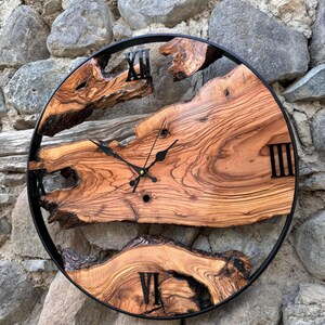 Unusual Wood Clock, Wooden Wall Art, Big Wood Metal Wall Clock, Olive ...