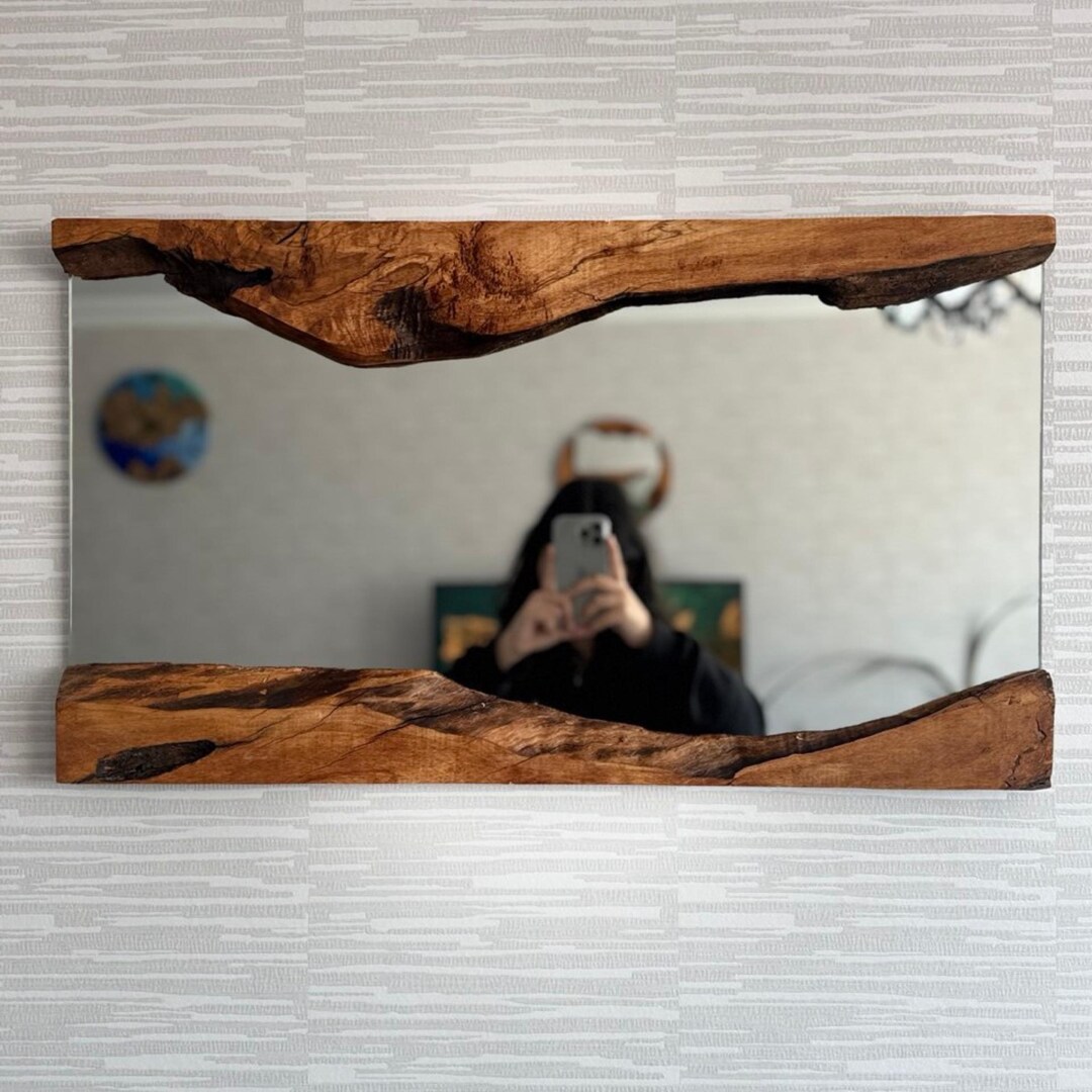 Olive Wood & Mirror, Asymmetrical Mirror, Natural Design Wooden Mirror ...