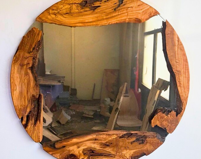 Live Edge Round Mirror, Handmade Wooden Mirror, Natural Wood Wall ...
