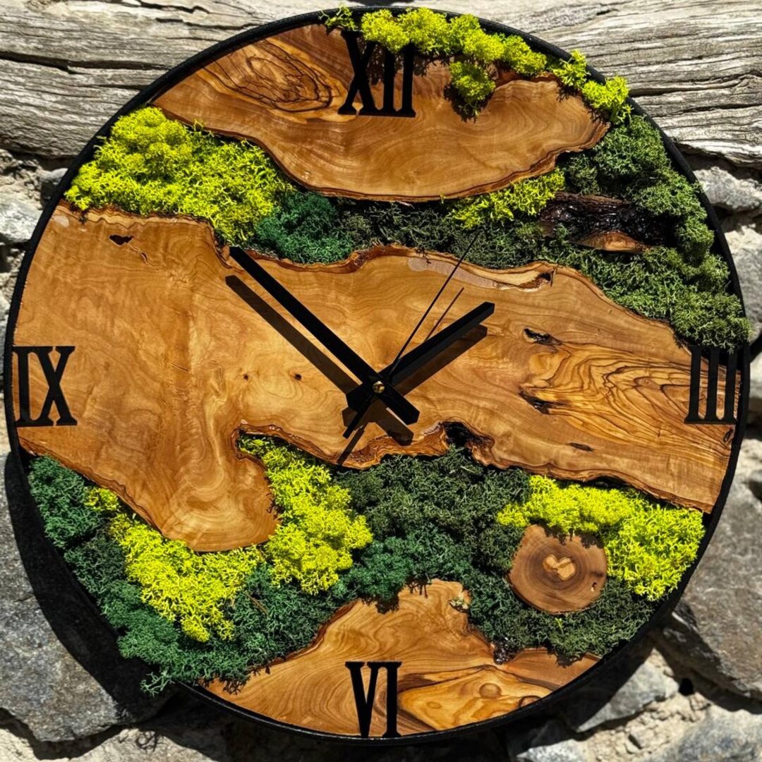 Made to Order Olive Wood Moss Wall Clock, Moss Wall Clock, Custom Wall ...