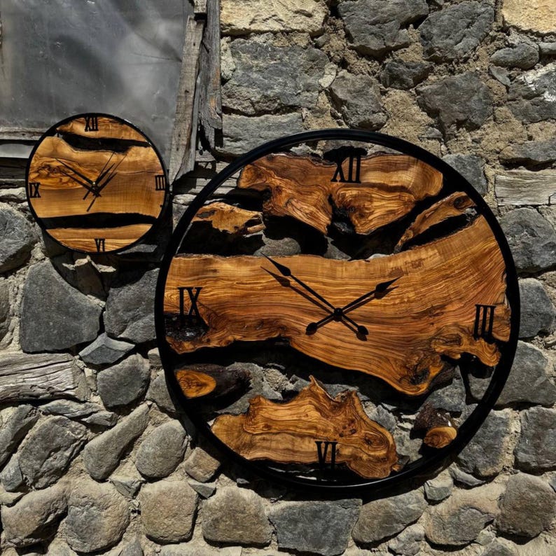 80 Cm (32") Wood and Metal Frame Wall Clock, Large Wooden Wall Art ...
