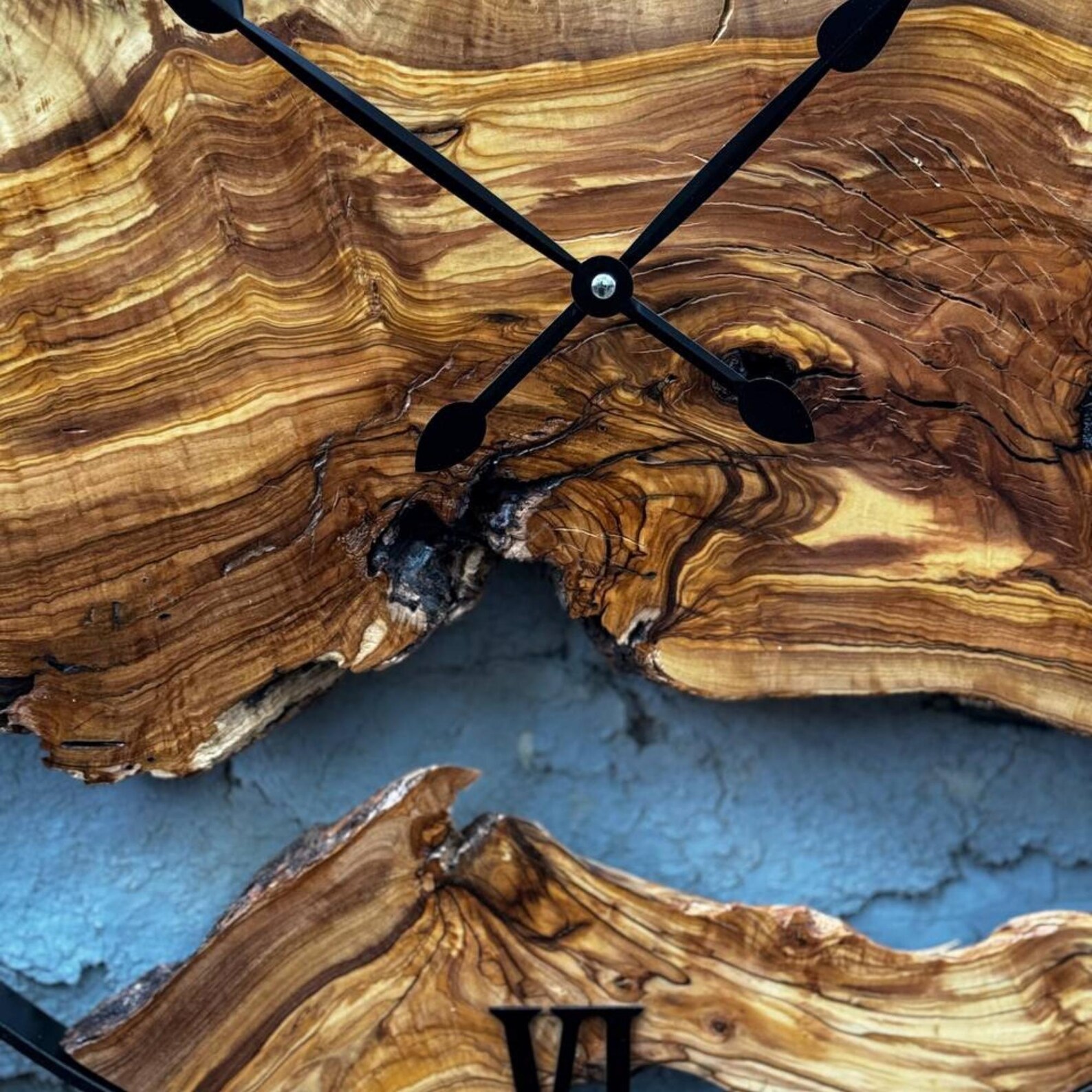 Unique Gift, Live Edge Rustic Clock, Made to Order Metal & Olive Wood ...