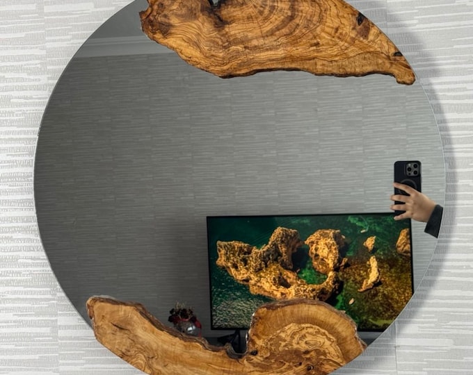 Live Edge Round Mirror, Handmade Wooden Mirror, Natural Wood Wall ...