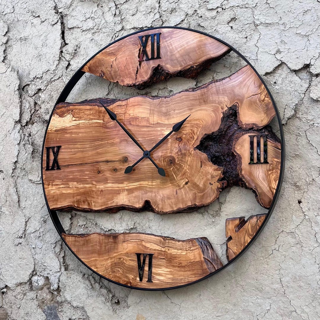 Large Wall Clock, Live Edge Clock, Olive Wood Wall Clock, Farmhouse ...