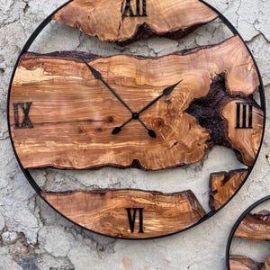 Large Wall Clock, Live Edge Clock, Olive Wood Wall Clock, Farmhouse ...