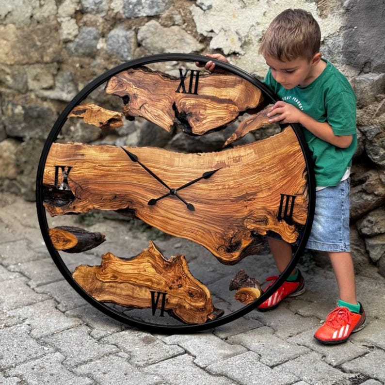 80 Cm (32") Wood and Metal Frame Wall Clock, Large Wooden Wall Art ...