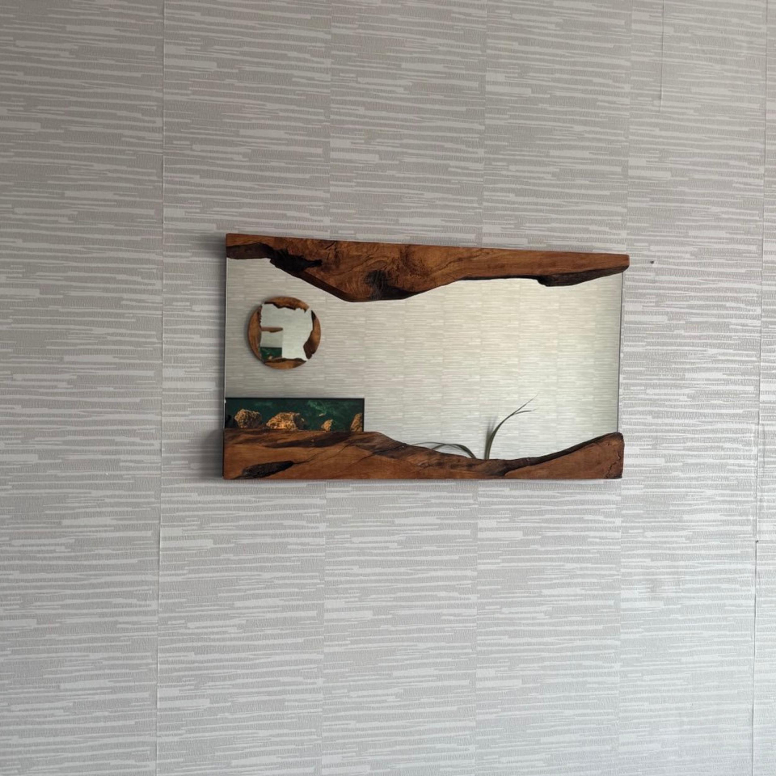 Olive Wood & Mirror, Asymmetrical Mirror, Natural Design Wooden Mirror ...