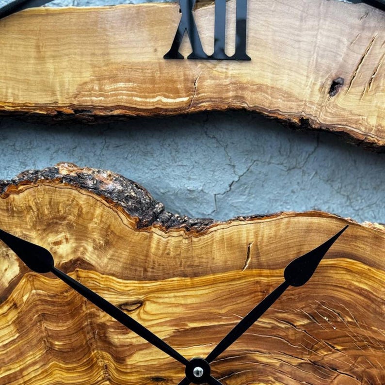 Unique Gift, Live Edge Rustic Clock, Made to Order Metal & Olive Wood ...