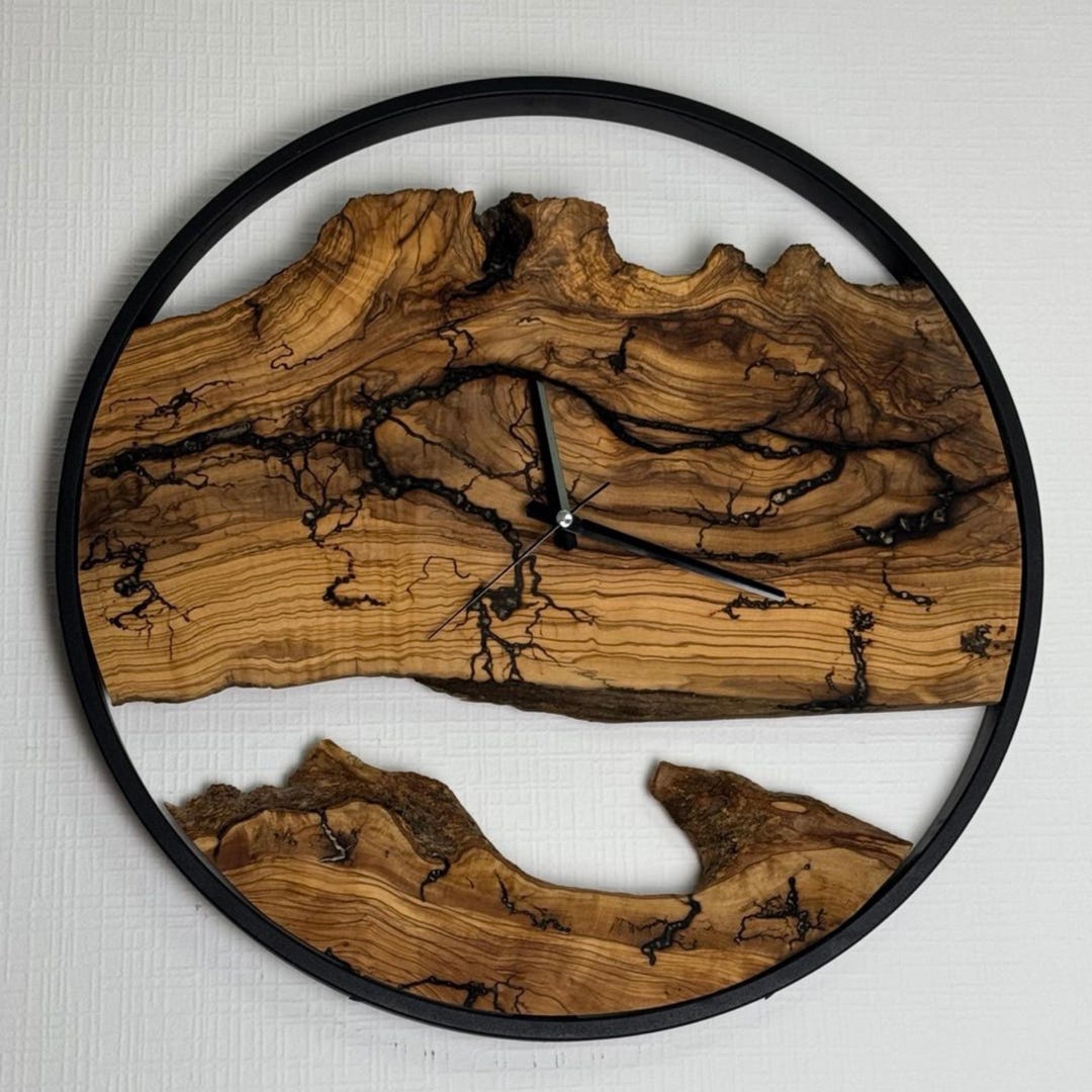 Custom Wood Burning, Live Edge Wall Clock, Oversized Wall Clock, Olive ...