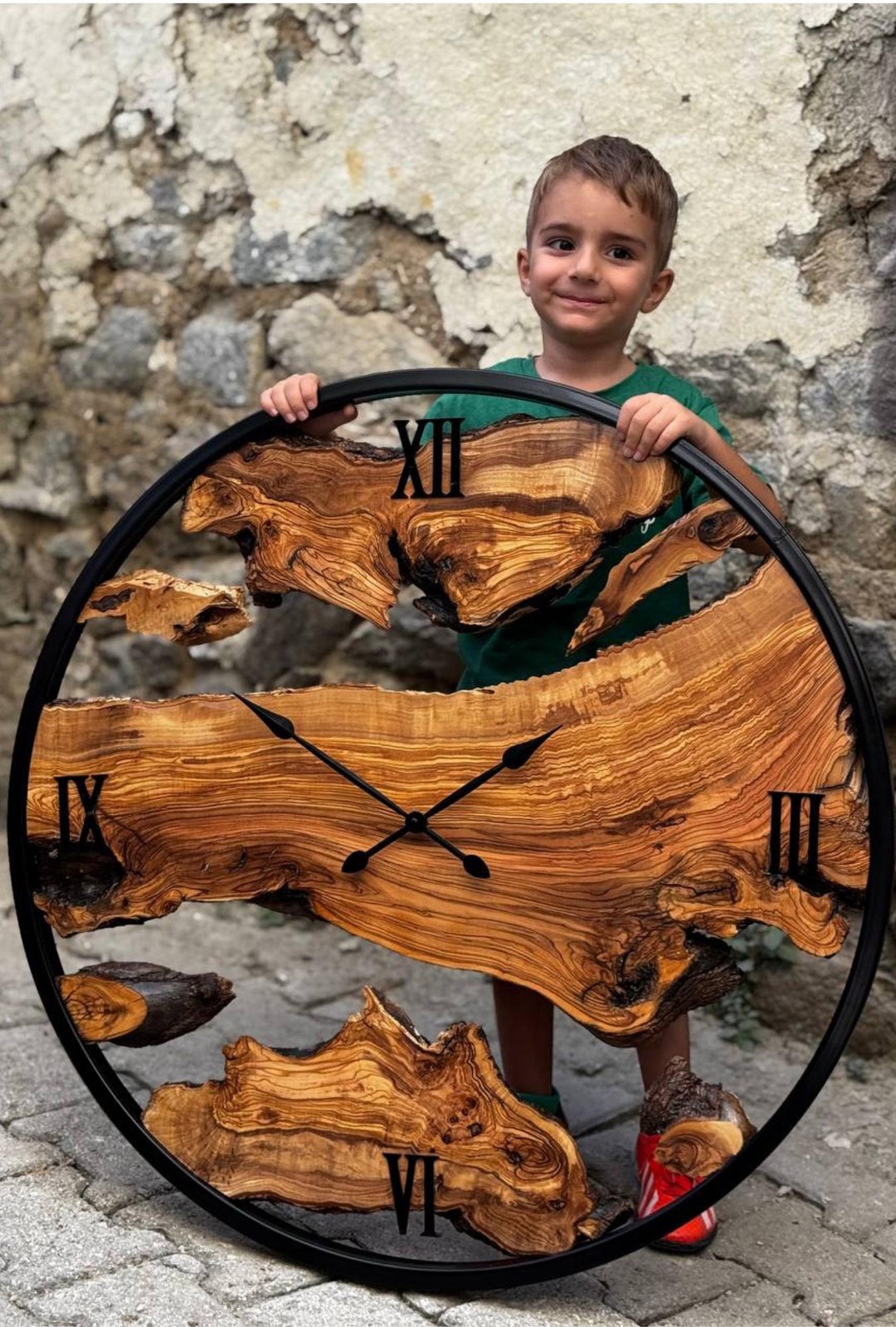 80 Cm (32") Wood and Metal Frame Wall Clock, Large Wooden Wall Art ...