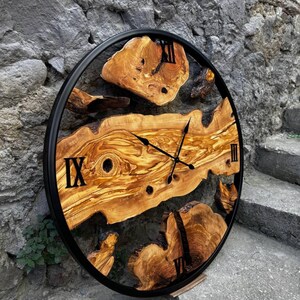 100 Cm (39") Big Live Edge Wall Clock, Wood and Metal Frame Wall Clock ...