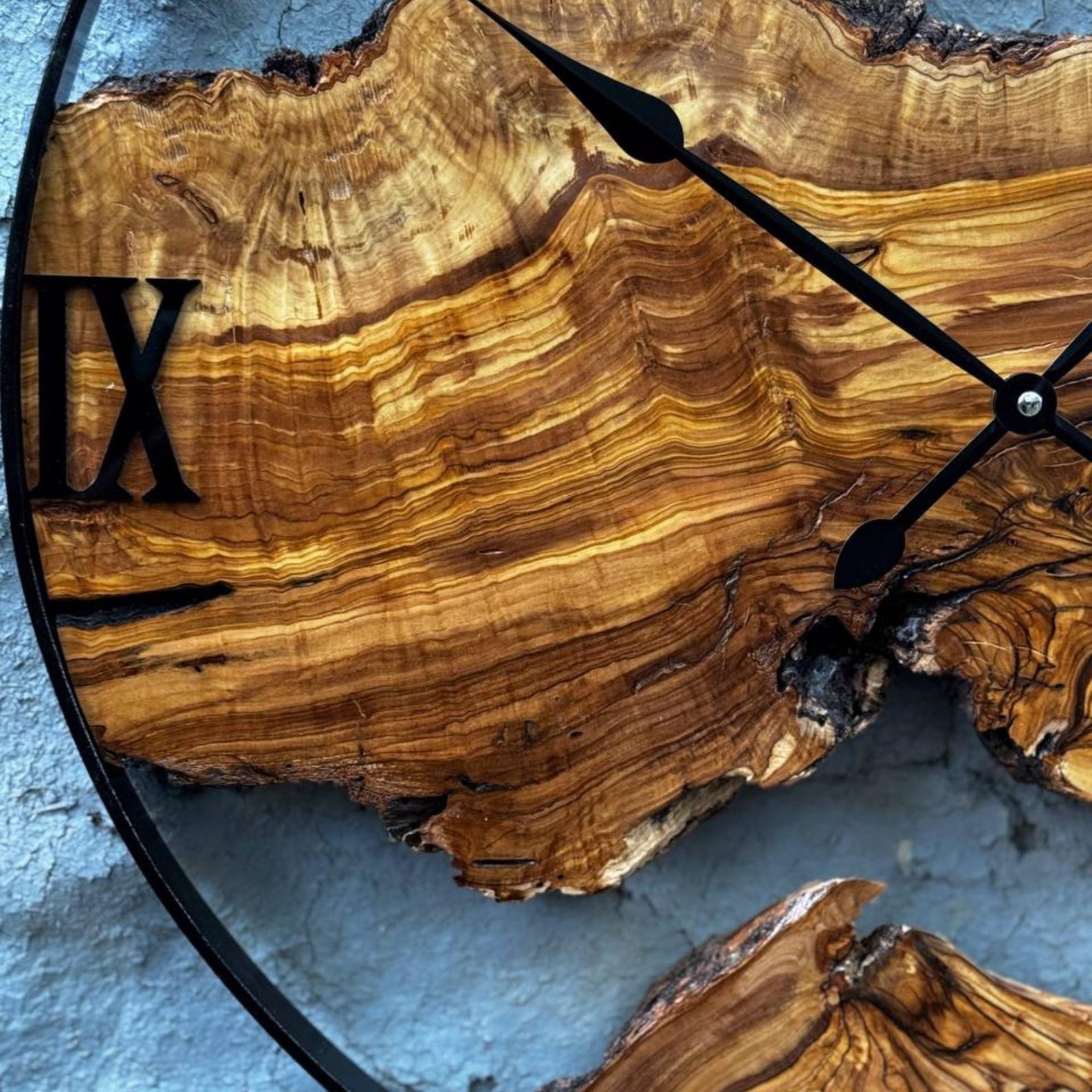Unique Gift, Live Edge Rustic Clock, Made to Order Metal & Olive Wood ...