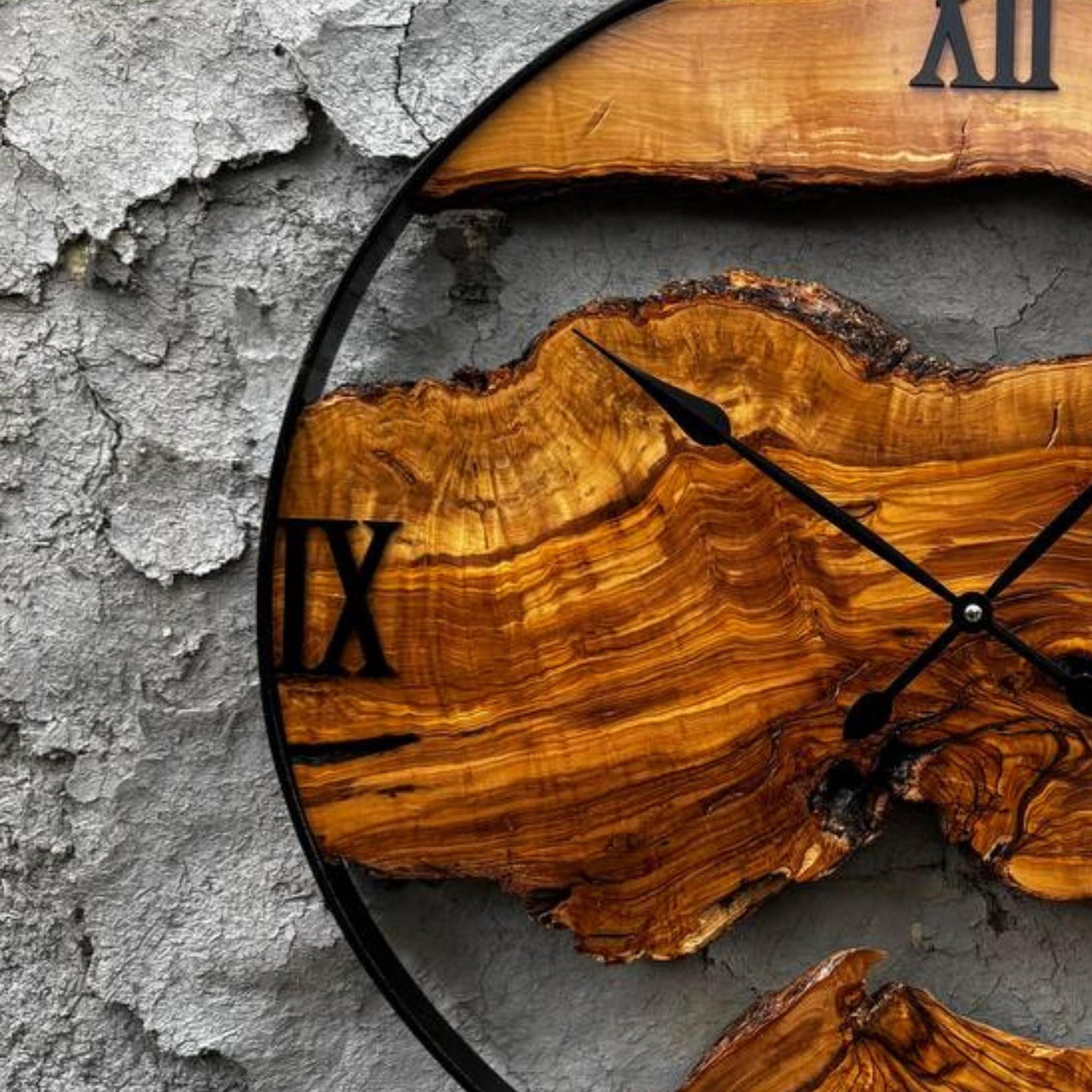 Unique Gift, Live Edge Rustic Clock, Made to Order Metal & Olive Wood ...