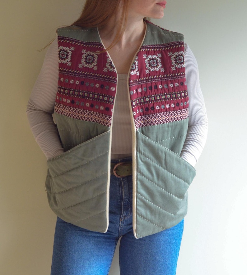 Quilted Upcycled Handmade Vest Quilt Vest Quilted Waistcoat for Women ...