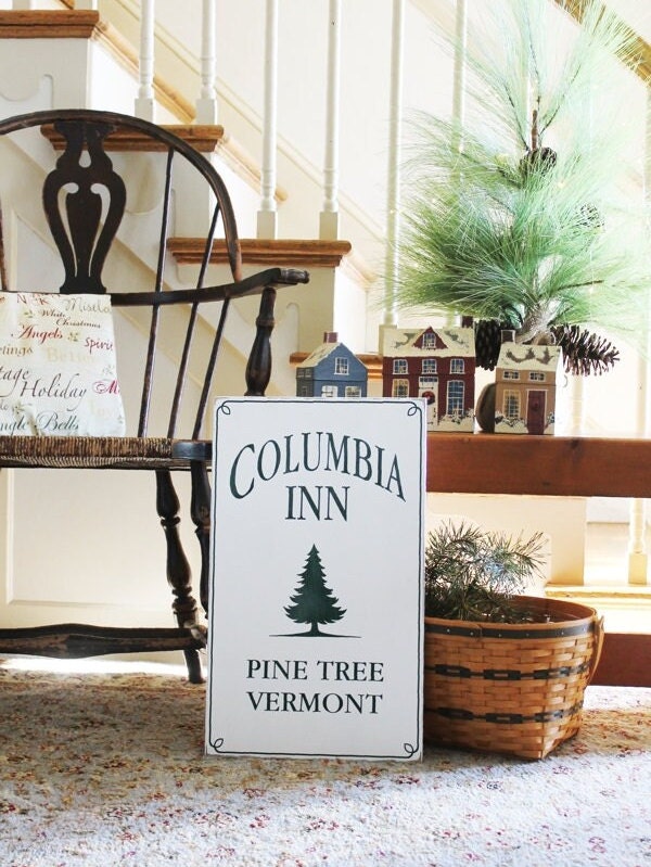 White Christmas Sign, Columbia Inn Wood Sign, Holiday Decor, Pine Tree ...