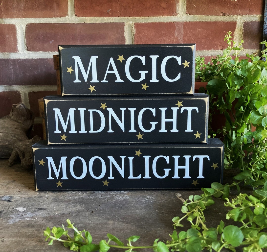 Halloween Sign Magic Midnight Moonlight Shelf Sitter Blocks Spooky ...