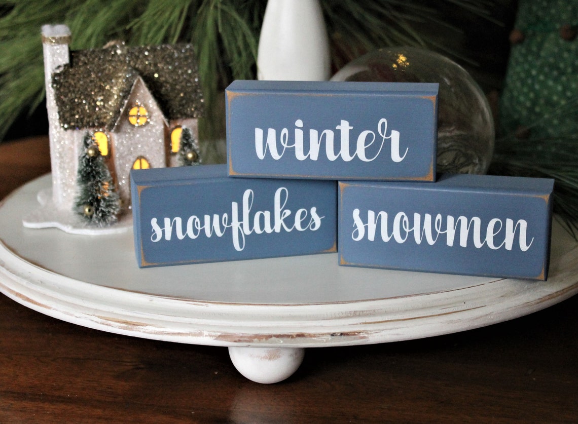 Winter Snowflakes Snowmen Stacking Blocks, Winter Sign, Mini Shelf ...