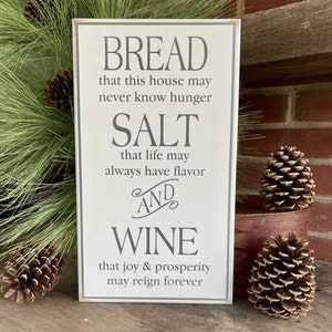 Bread Salt Wine Home Blessing Wood Sign Handcrafted Housewarming Gift ...