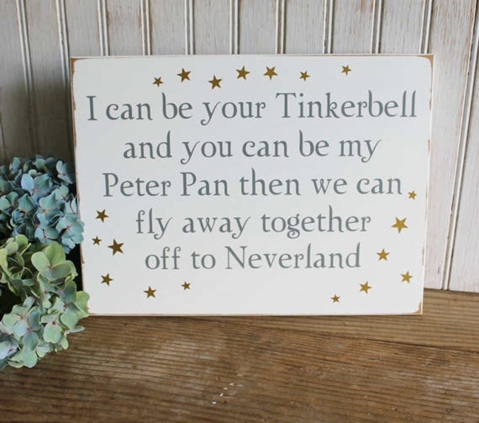 Wedding Sign Tinker Bell and Peter Pan Painted Wood Sign | Etsy