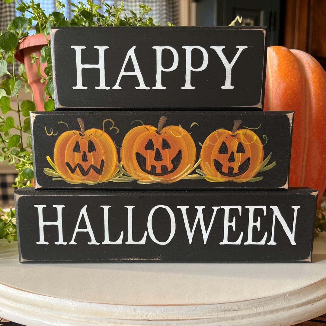 Happy Halloween Sign Shelf Sitter Blocks Halloween Decor Sign Stacking ...