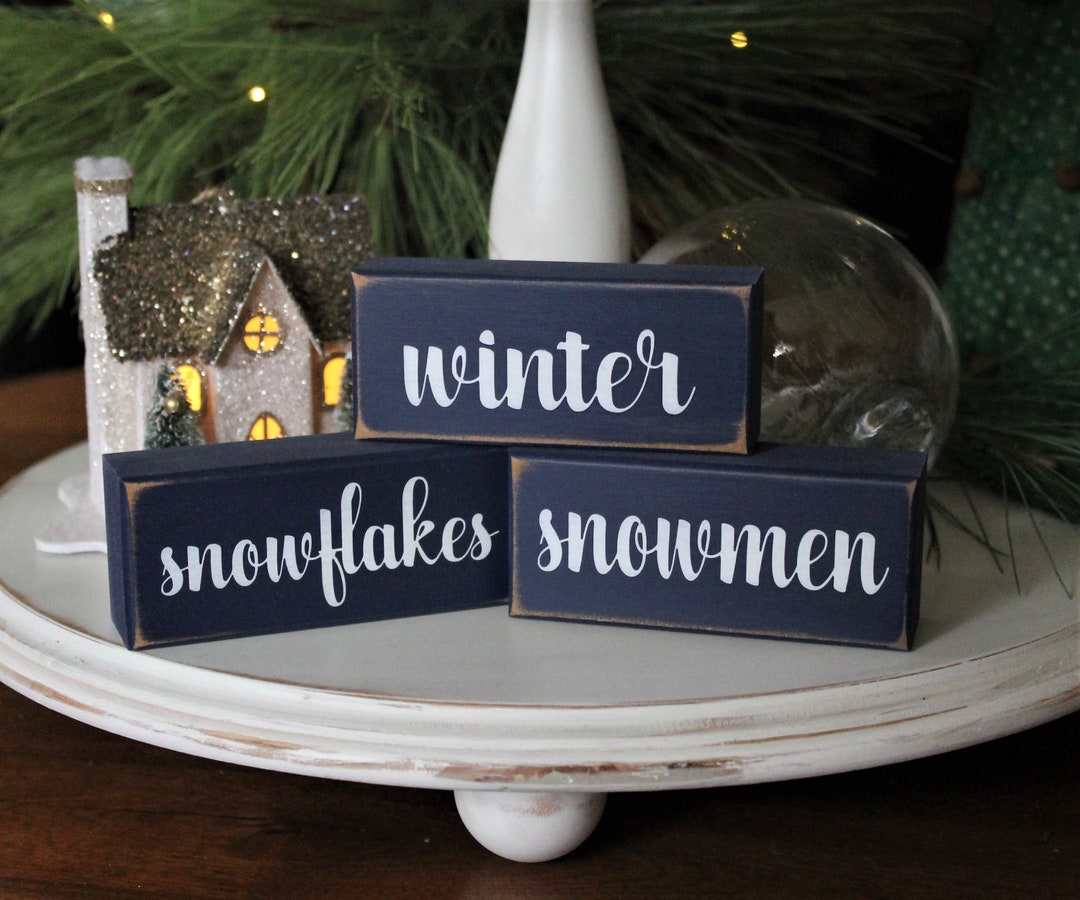 Winter Snowflakes Snowmen Stacking Blocks, Winter Sign, Mini Shelf ...