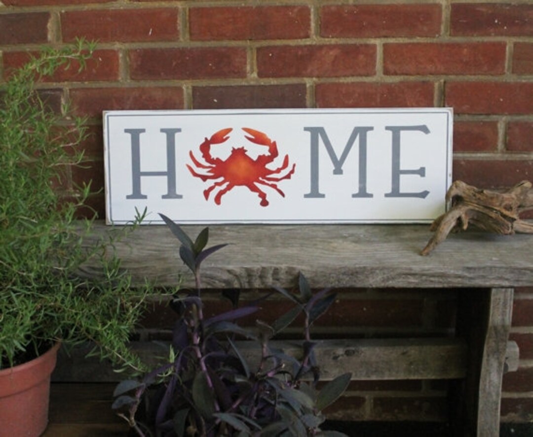 Home Crab Wood Sign by the Bay Handcrafted Rustic Beach House Beach ...