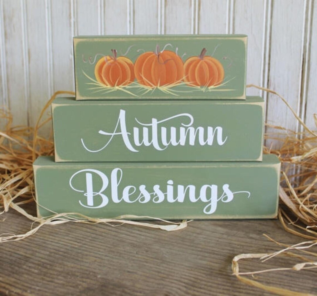 Autumn Blessings Sign Shelf Sitter Blocks Thanksgiving Sign, Stacking ...