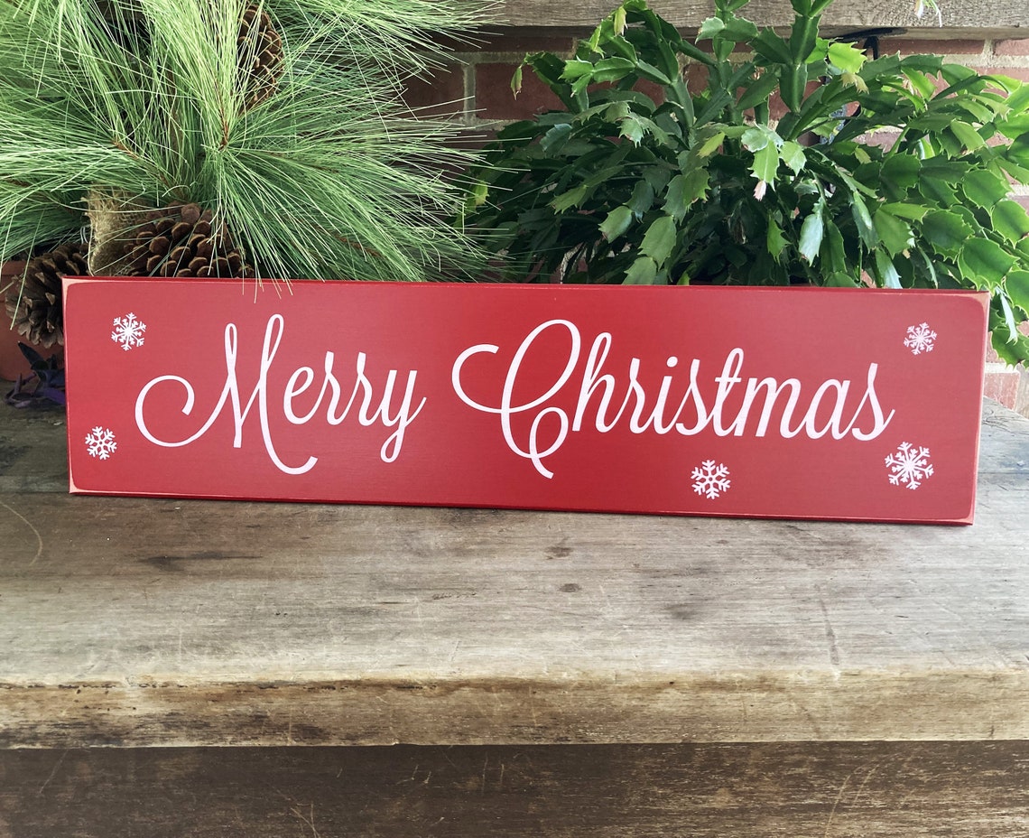 Merry Christmas Sign, Painted Wood Holiday Mantel Decor - Etsy