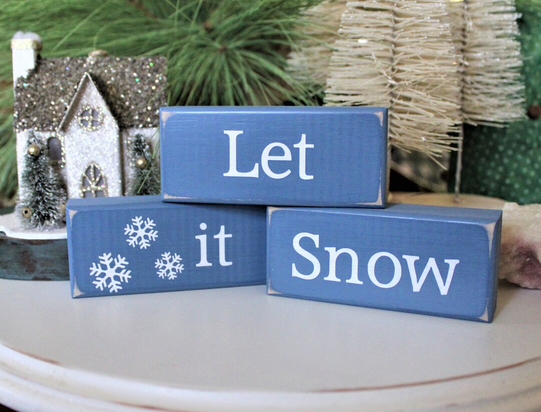 Let It Snow Stacking Blocks, Winter Sign, Mini Shelf Sitter Blocks ...
