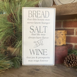 Bread Salt Wine Home Blessing Wood Sign Handcrafted Housewarming Gift ...