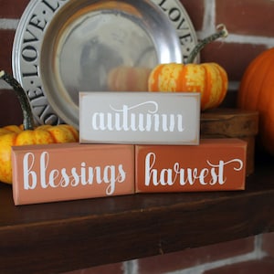 Autumn Blessings Harvest Stacking Blocks Thanksgiving Sign Fall Decor ...
