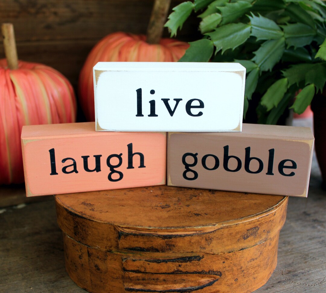 Live Laugh Gobble Stacking Blocks Thanksgiving Sign Fall Decor Mini ...