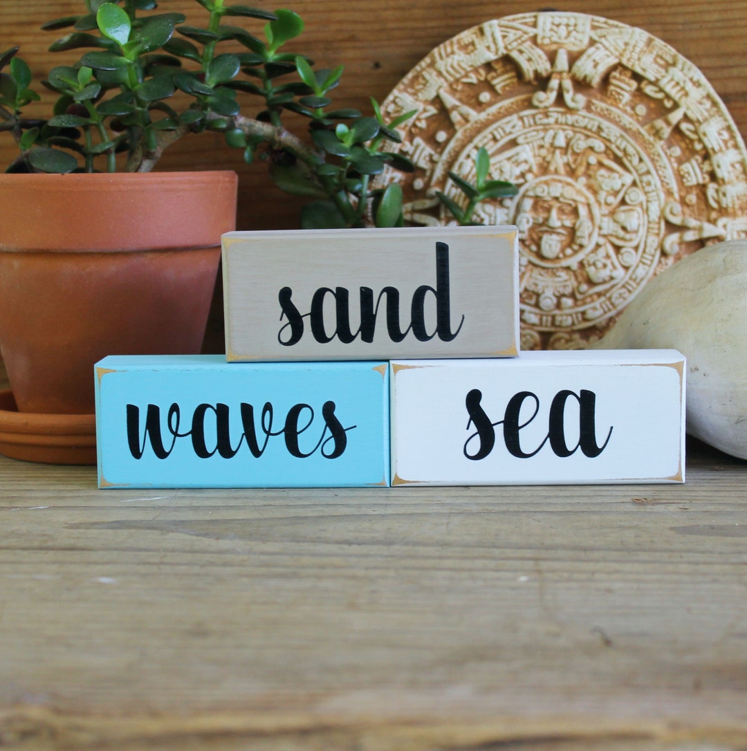 Beach Sign Mini Shelf Sitter Blocks Sand Waves Sea Stacking Blocks ...