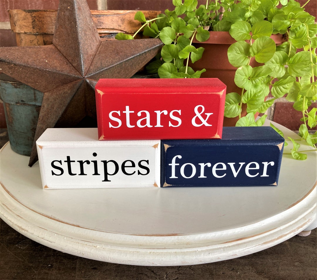 Stars and Stripes Forever Mini Shelf Sitter Blocks, 4th of July Wood ...