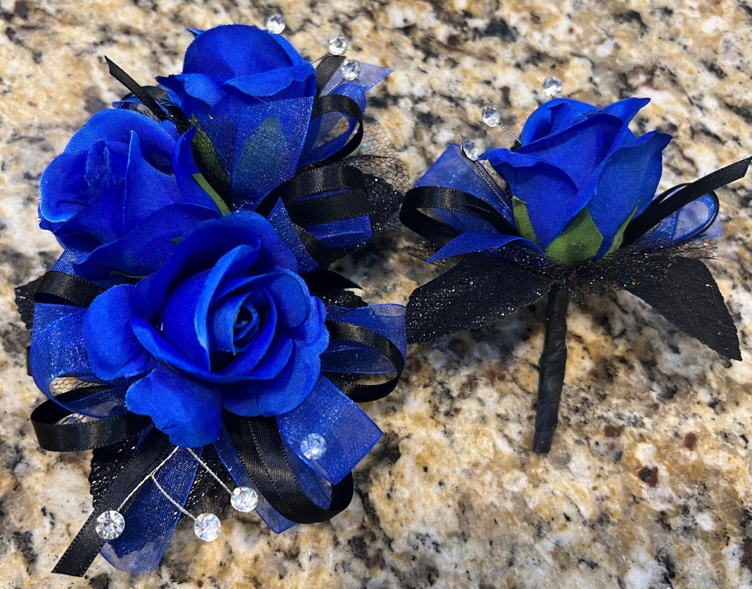 Royal Blue Rose Corsage & Boutonnière Set - Etsy