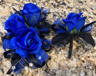 Royal Blue and Black With Gold and Cross Corsage or Boutonnière - Etsy