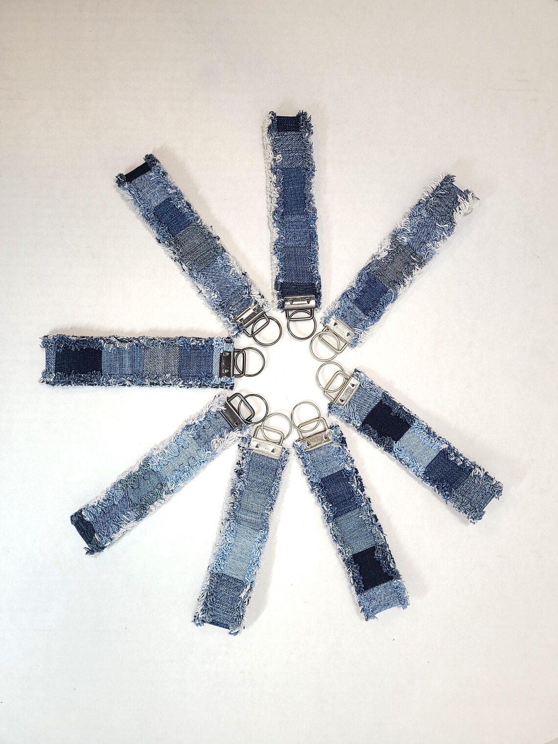Denim Keyring Denim Rag Keyring Keychain Wristlet Wristlet Strap Frayed ...