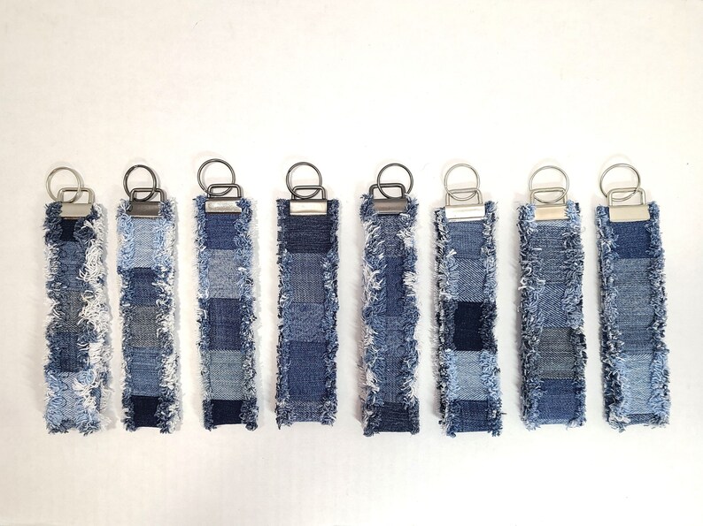 Denim Keyring Denim Rag Keyring Keychain Wristlet Wristlet Strap Frayed ...