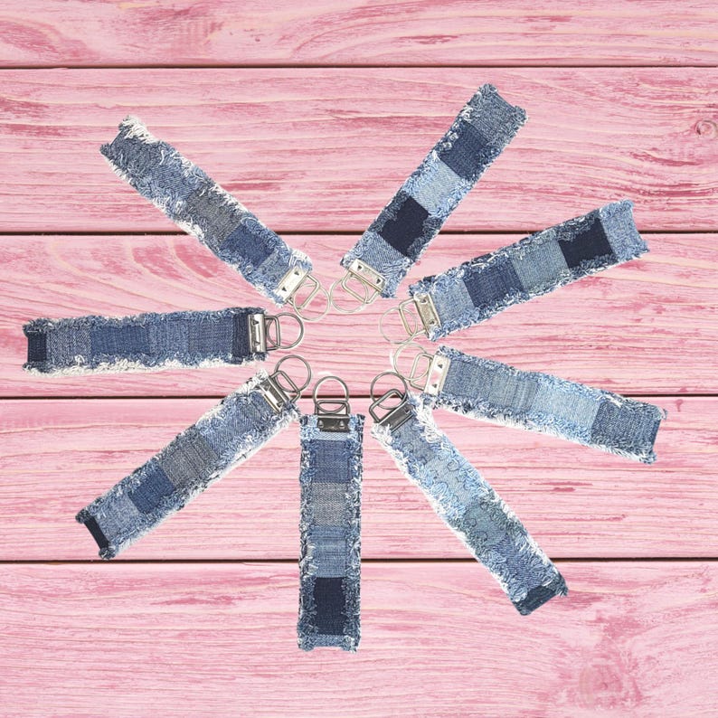 Denim Keyring | Denim Rag Keyring | Keychain Wristlet | Wristlet Strap ...