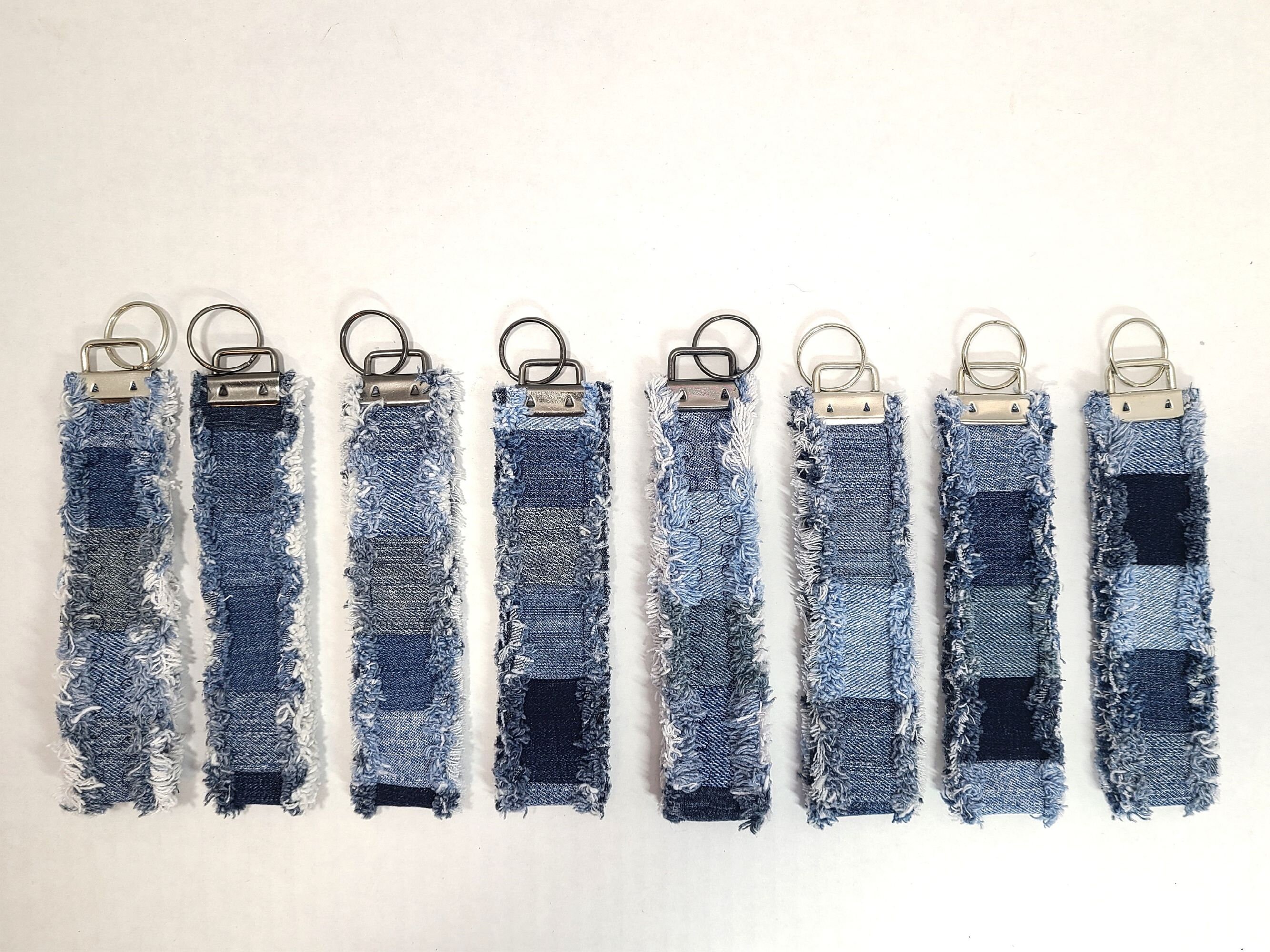 Denim Keyring Denim Rag Keyring Keychain Wristlet Wristlet Strap Frayed ...