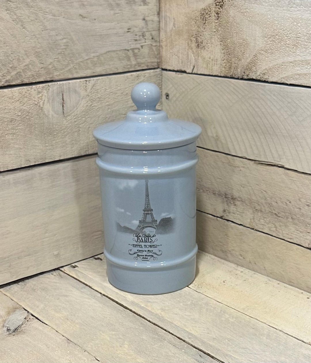 Eiffel Tower Paris Design Light Blue Apothecary Style Canister With Lid ...